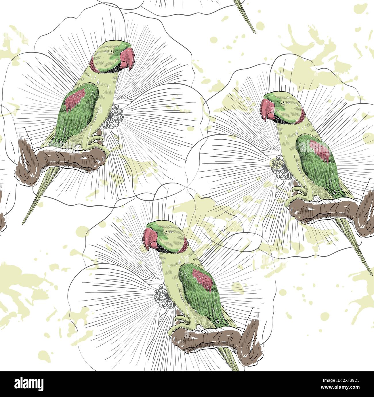 Vector sketch of a parrot with flowers. Hand drawn illustration Stock ...