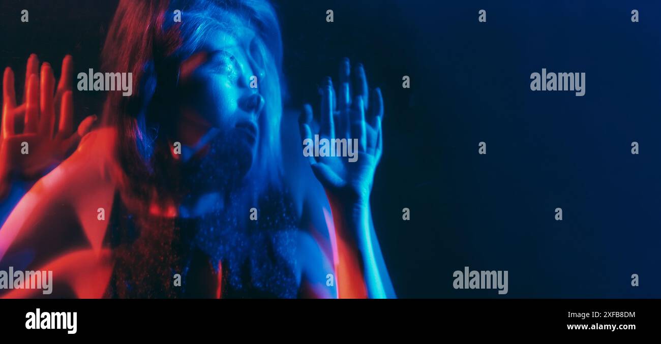 Anxiety disorder. Defocused silhouette. Depressed worried woman mental ...