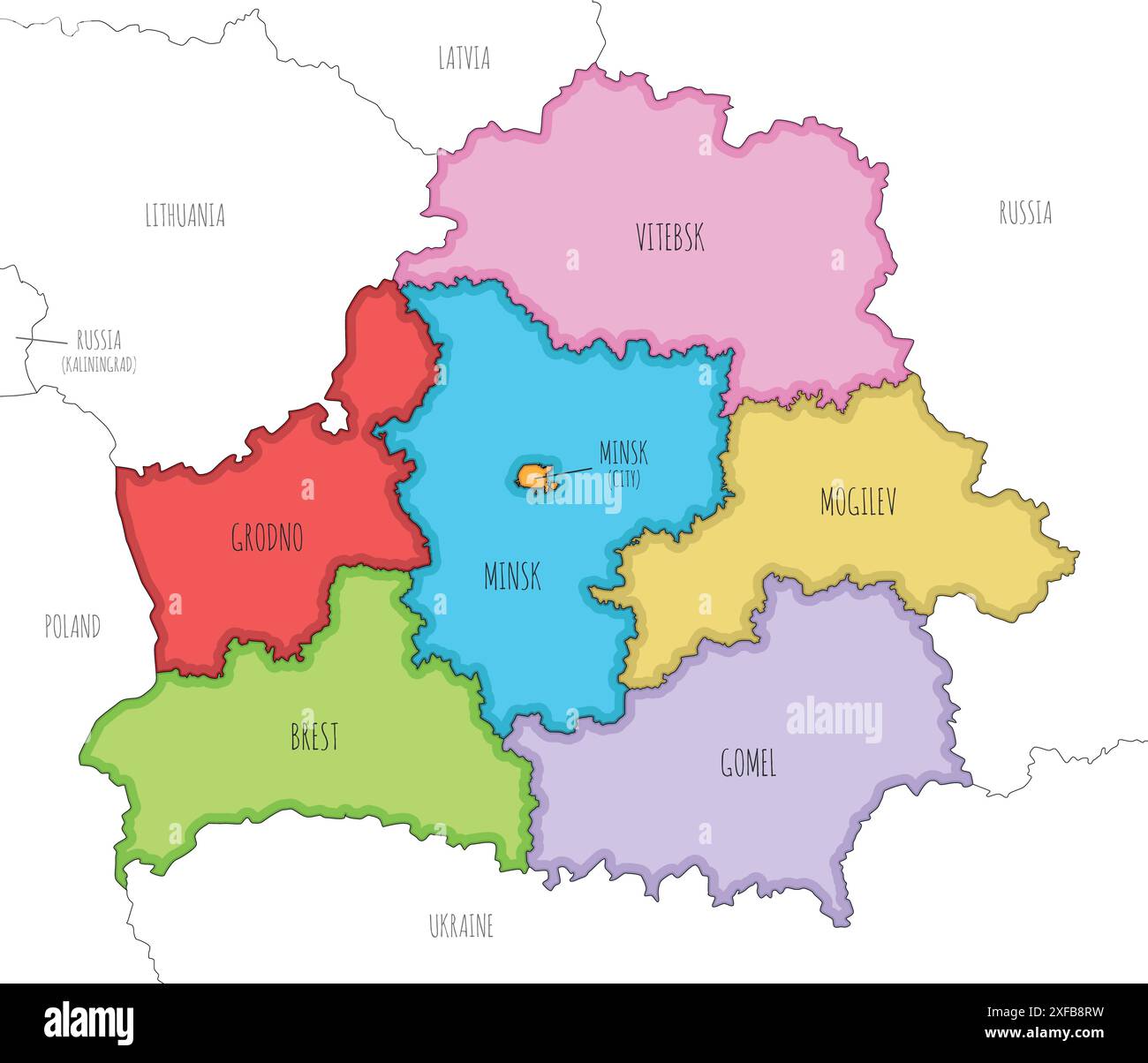 Vector illustrated map of Belarus with regions or oblasts and ...