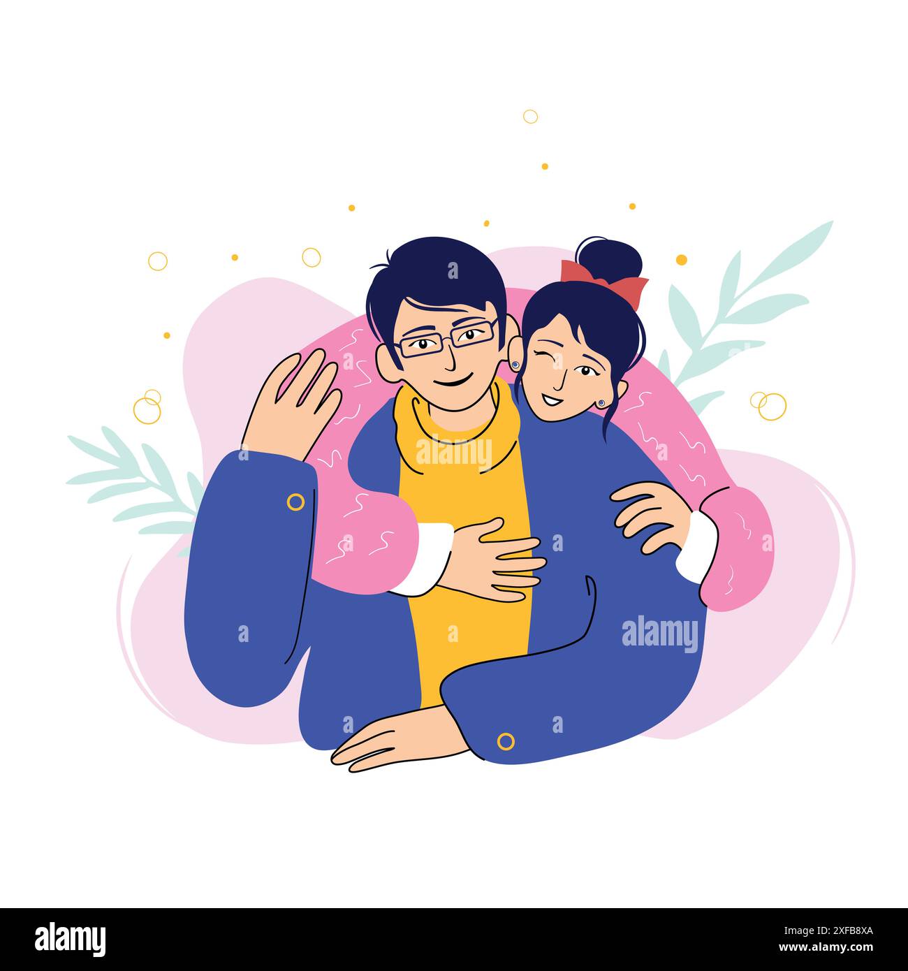 Happy Asian family, girl hugs guy from behind Stock Vector Image & Art ...