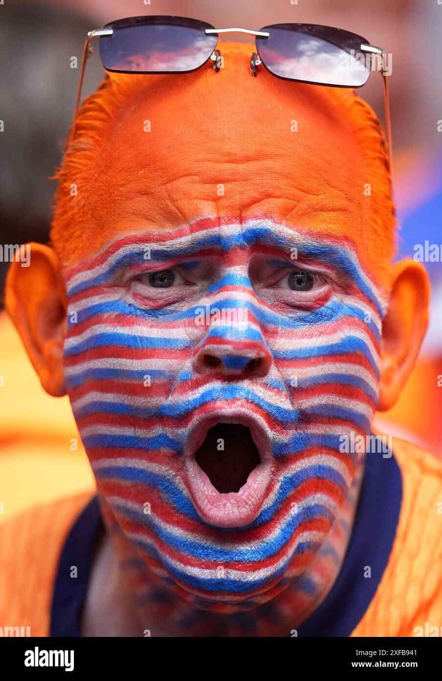 A Netherlands fan wearing face paint ahead of the UEFA Euro 2024, round ...