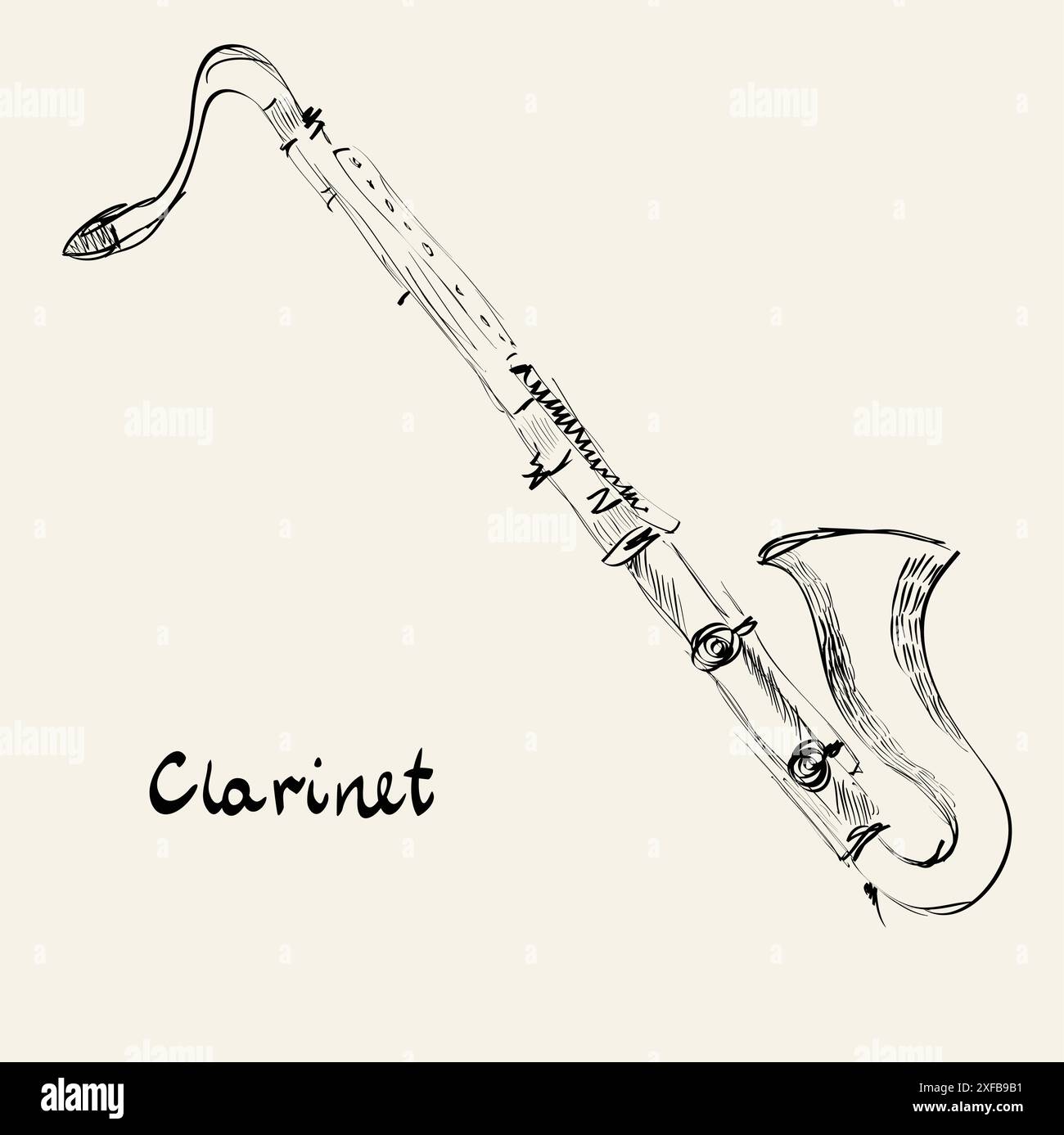 drawn illustration of a musical instrument clarinet Stock Vector Image ...
