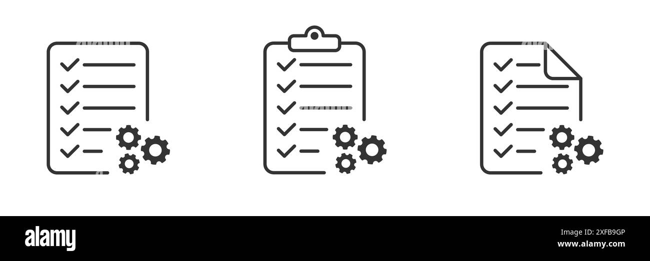 Technical check list. Clipboard add gear icon set. Technical support ...