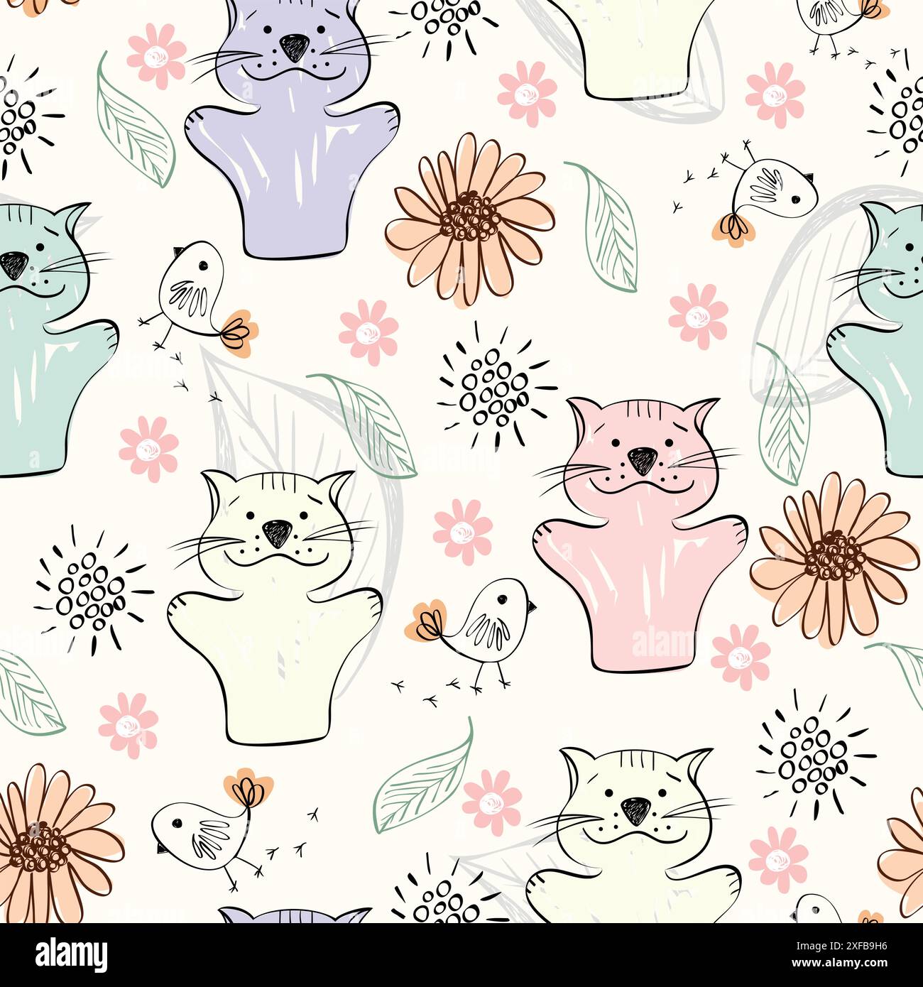 seamless pattern hand puppet of dolls cat Stock Vector Image & Art - Alamy