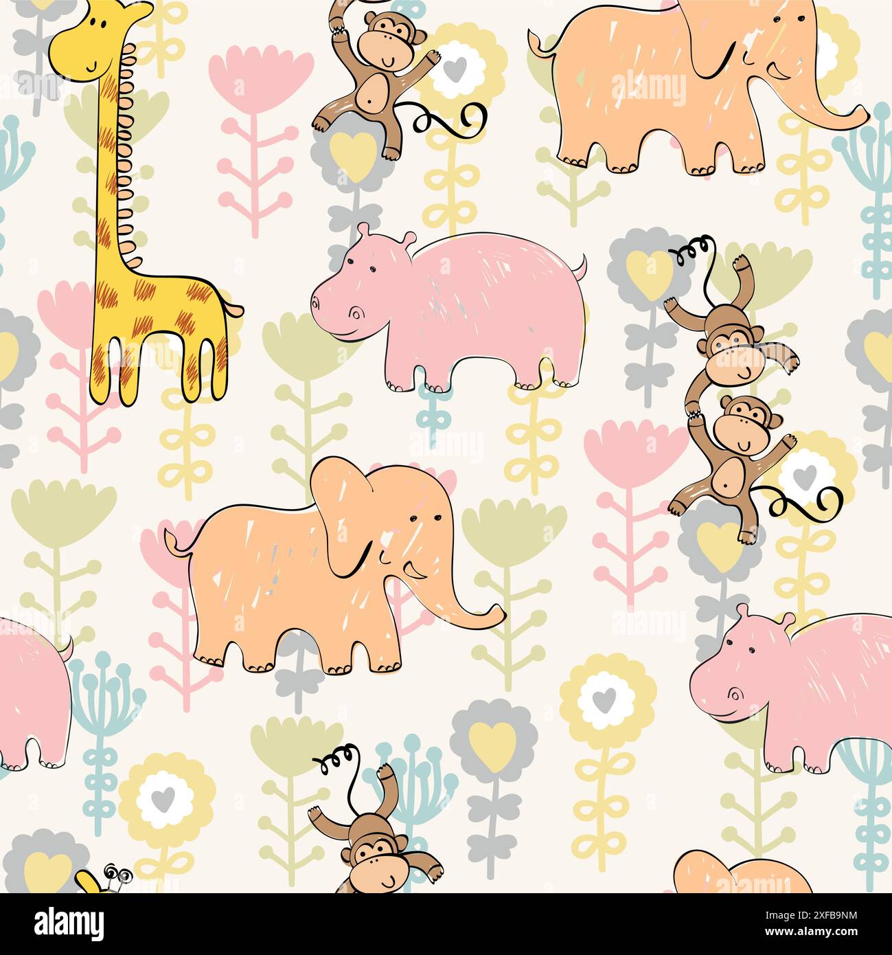 Vector hand draw seamless pattern with animals Stock Vector Image & Art ...