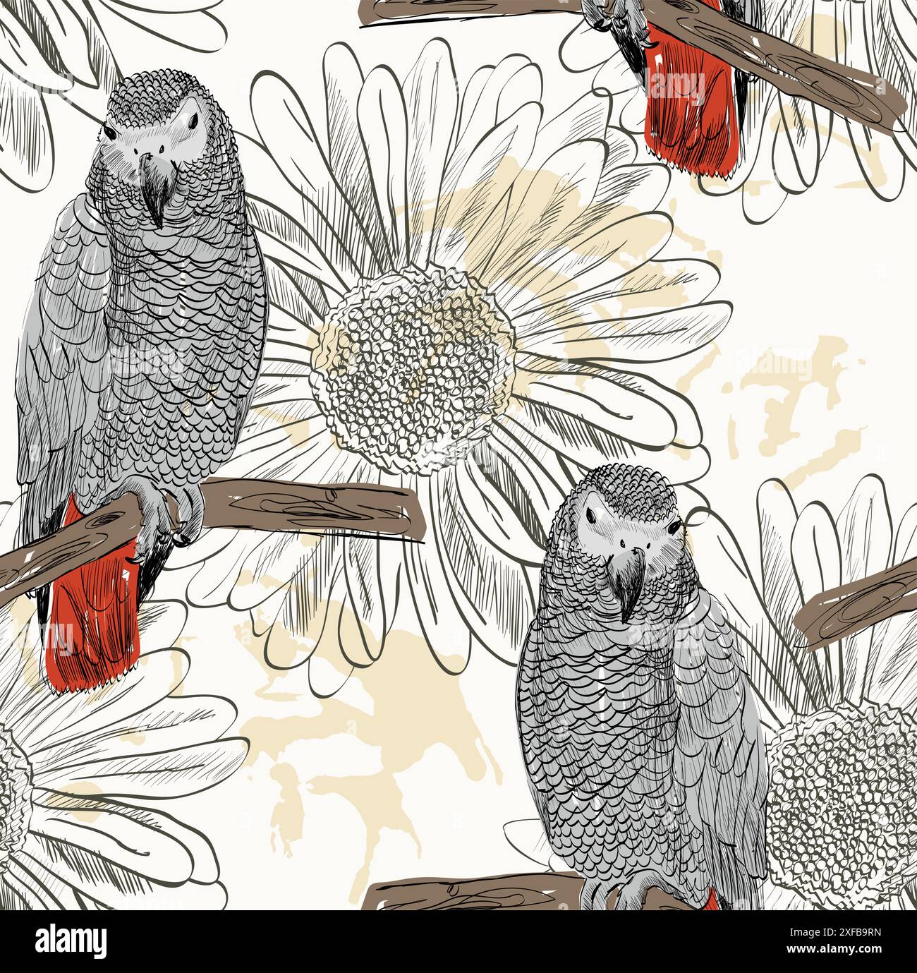 Vector sketch of a parrot with flowers. Hand drawn illustration Stock ...