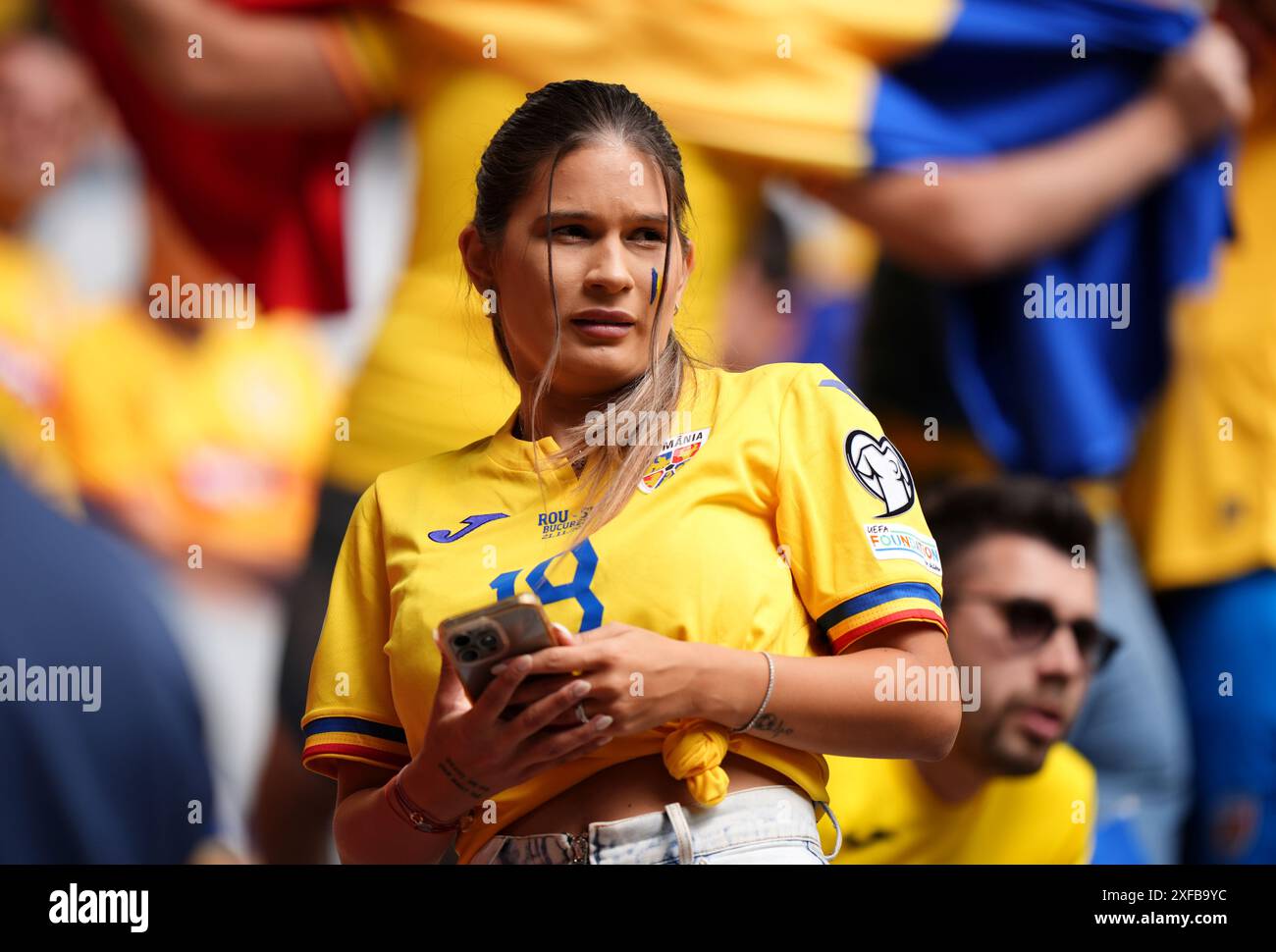 Vanessa Dragus, wife of Romania's Denis Dragus, in the stands ahead of ...