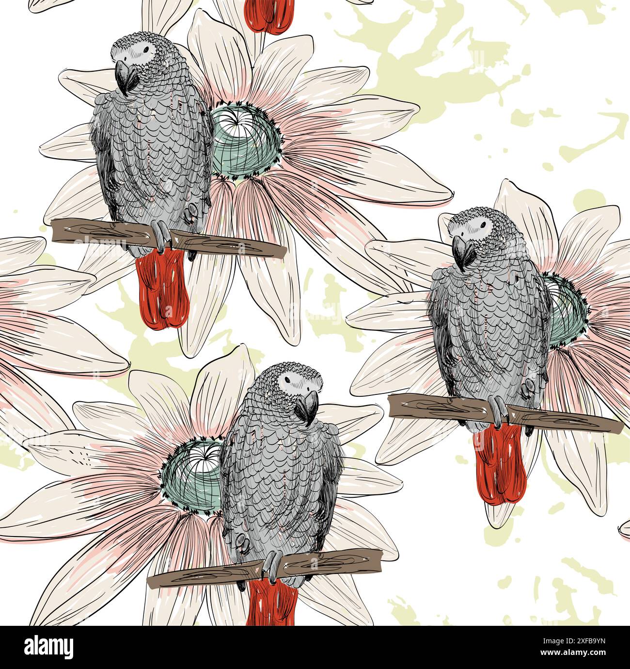 Vector sketch of a parrot with flowers. Hand drawn illustration Stock ...