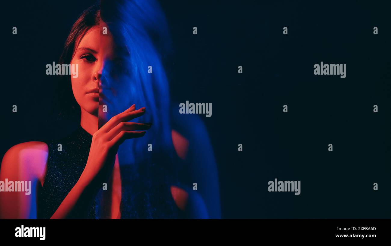 Mental disorder. Defocused woman. Fake calm female silhouette suffering ...