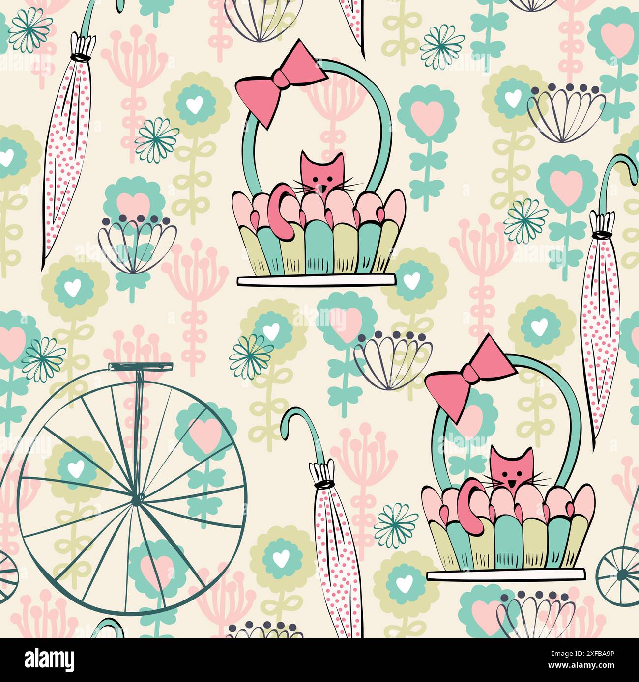 Vector background with cats. Seamless pattern can be used for ...