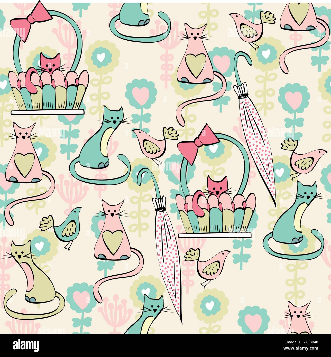 Vector background with cats. Seamless pattern can be used for ...