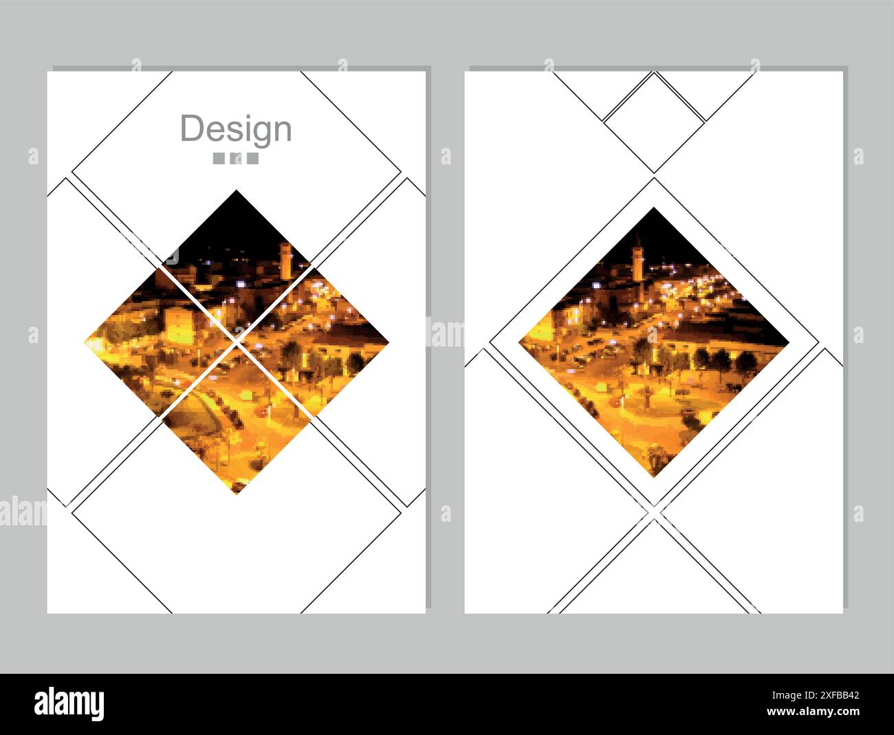 Vector brochure cover templates with blurred night cityscape in pixels ...