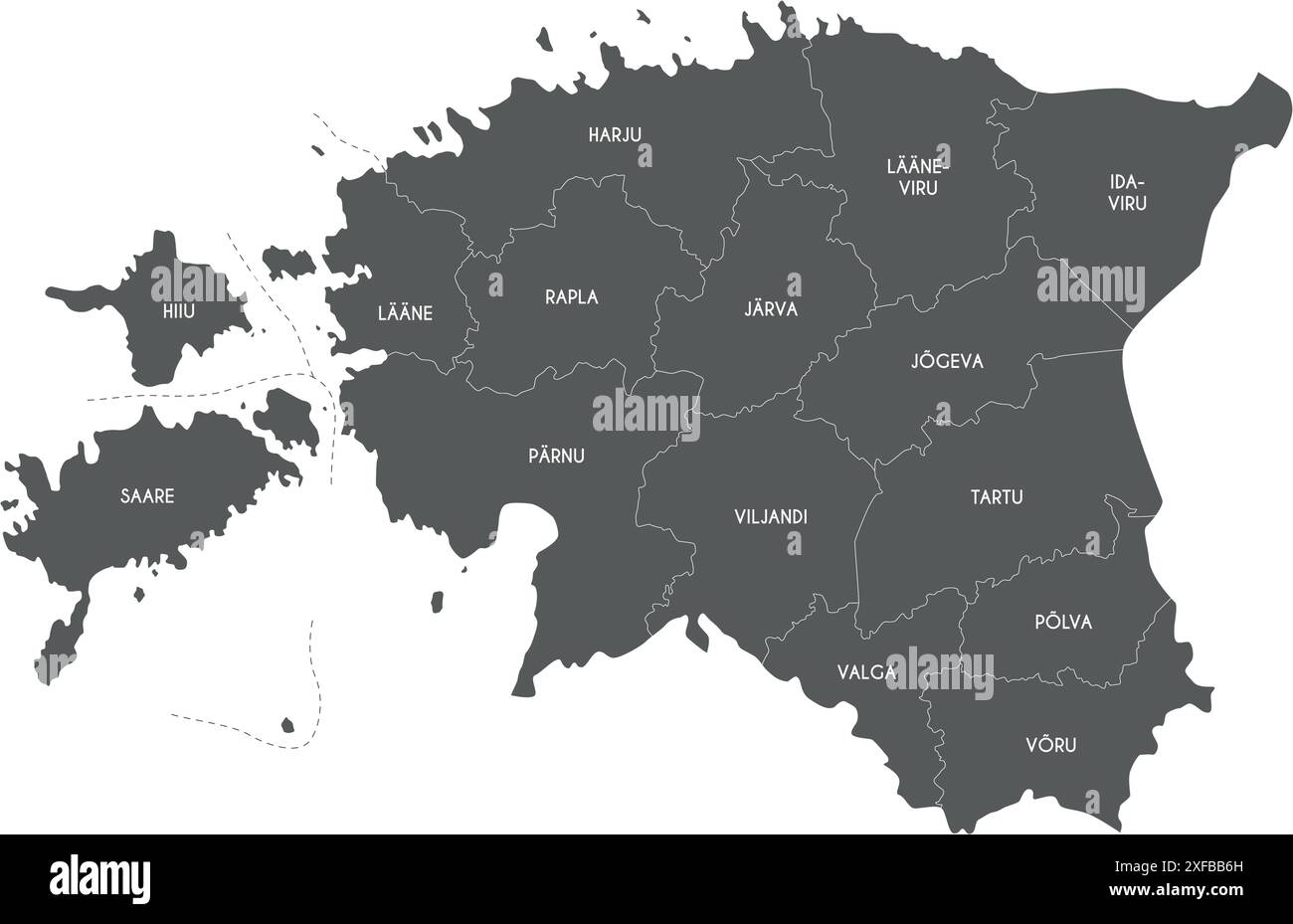 Vector regional map of Estonia with counties and administrative divisions. Editable and clearly ...