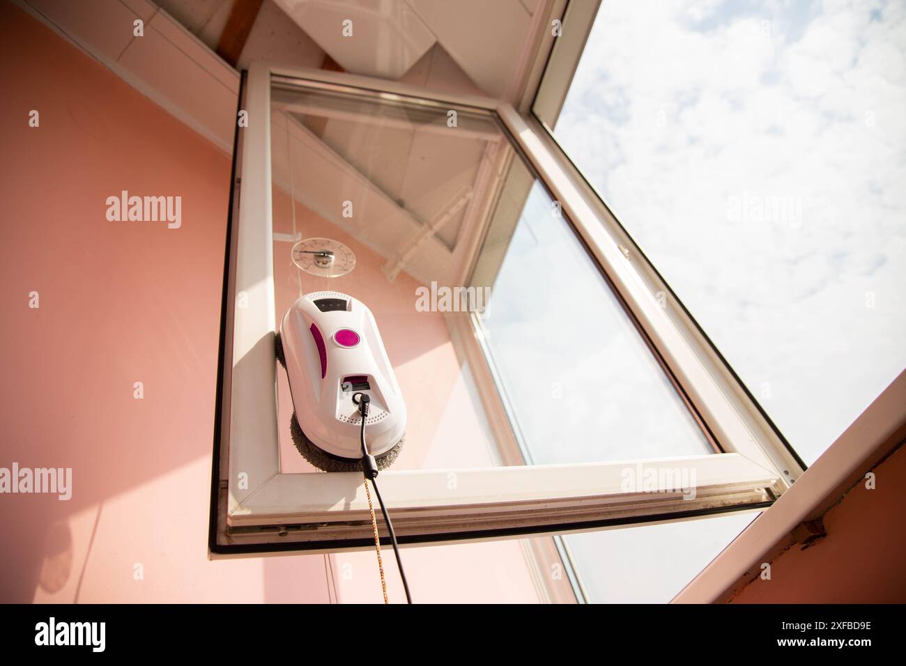 Vacuum glass washer robot washes pvc frame, modern device Stock Photo ...