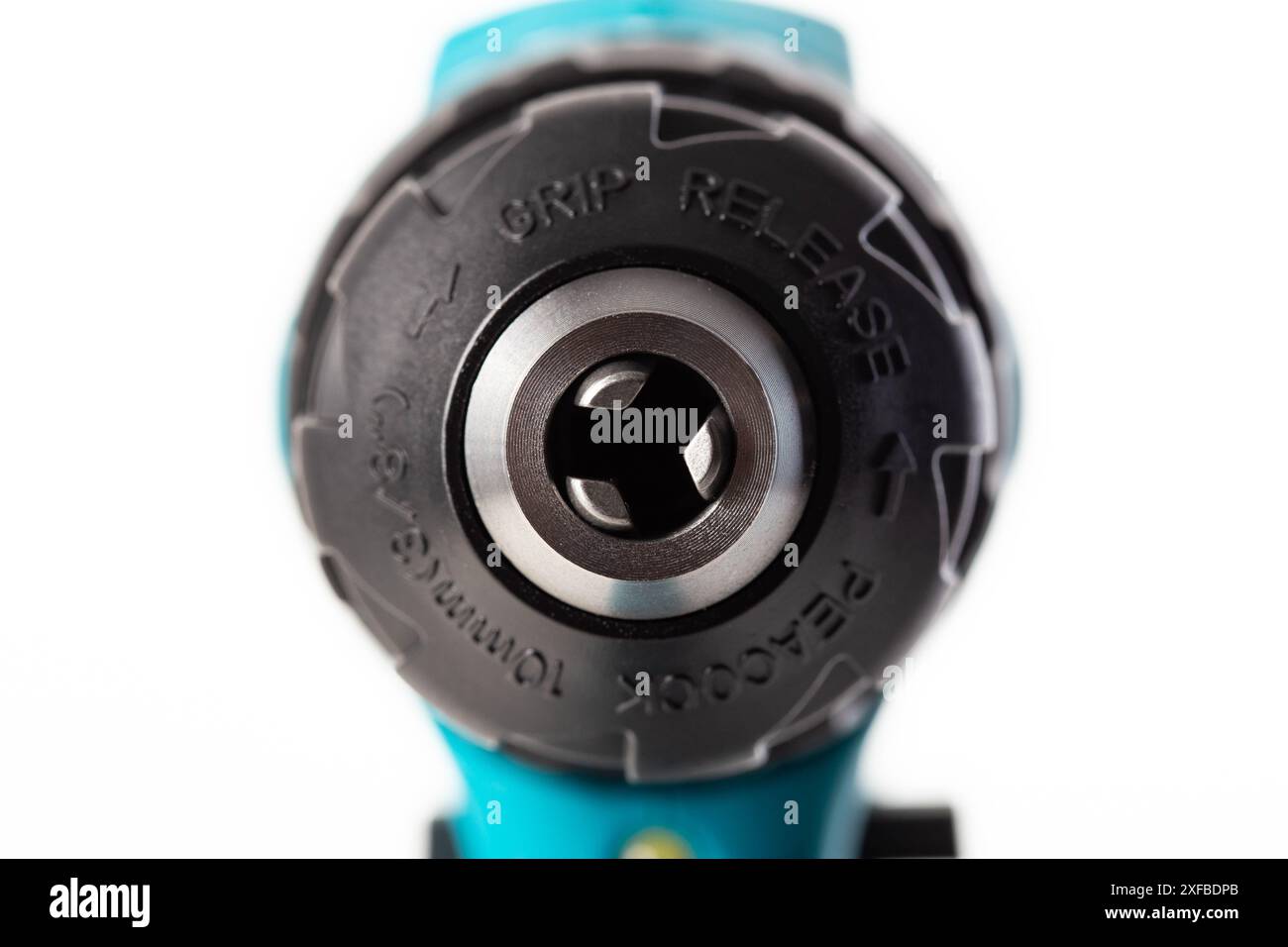 keyless chuck in a drill screwdriver with spindle lock, white ...