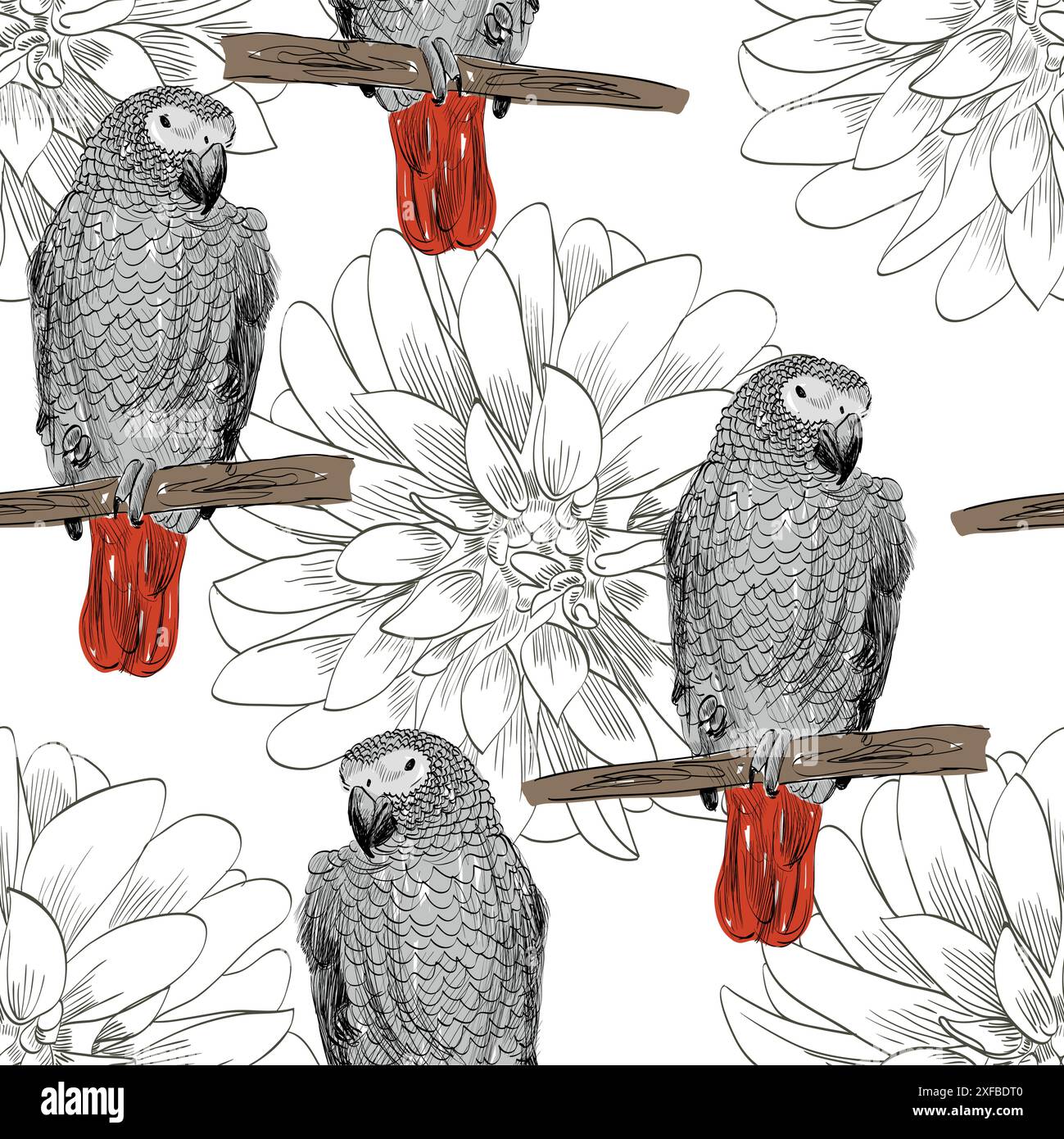 Vector sketch of a parrot with flowers. Hand drawn illustration Stock ...