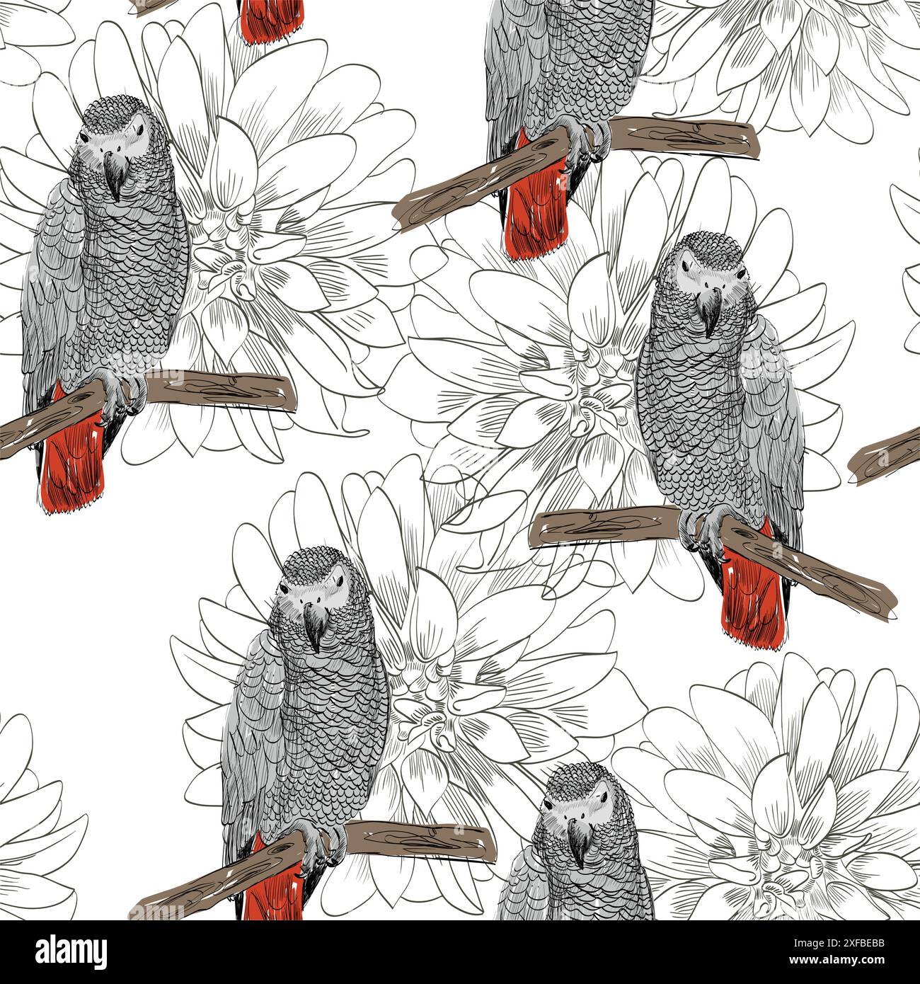 Vector sketch of a parrot with flowers. Hand drawn illustration Stock ...