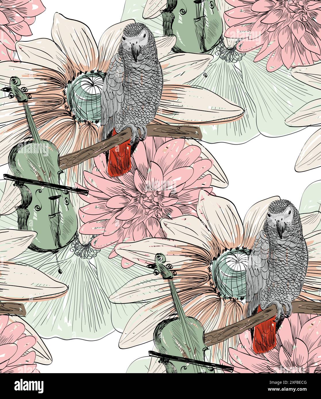 Vector sketch of a parrot with flowers. Hand drawn illustration Stock ...