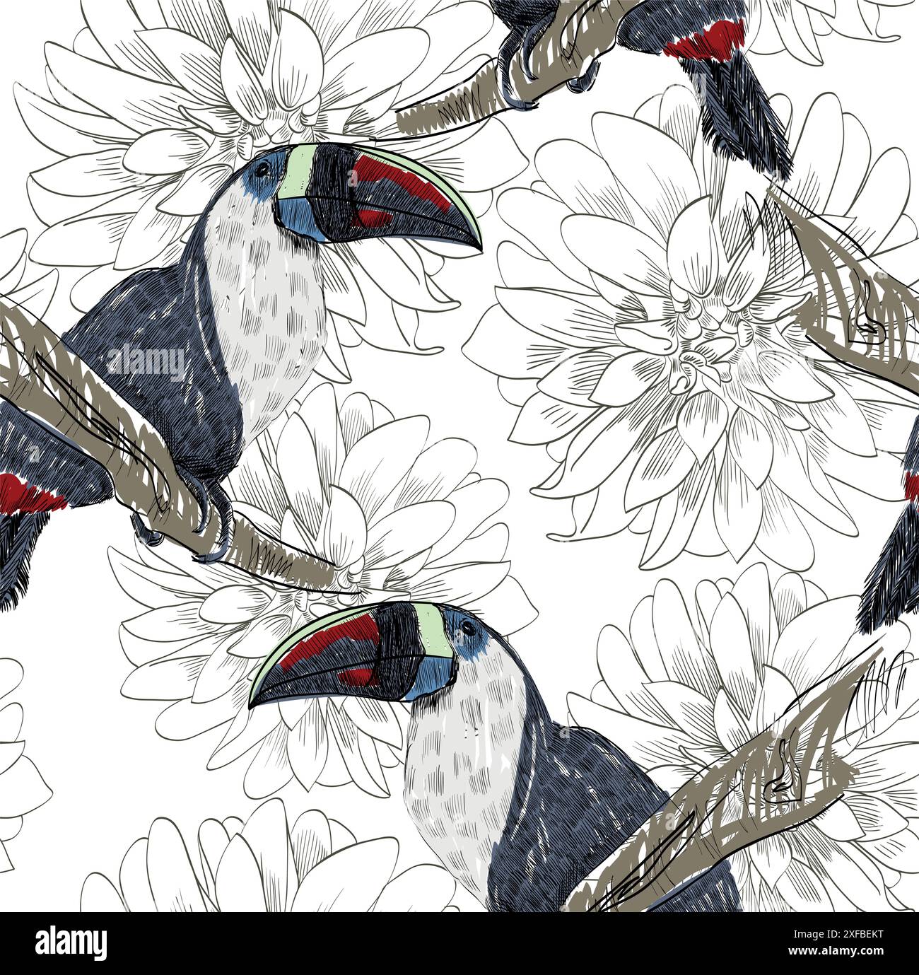 Vector sketch of a parrot with flowers. Hand drawn illustration Stock ...