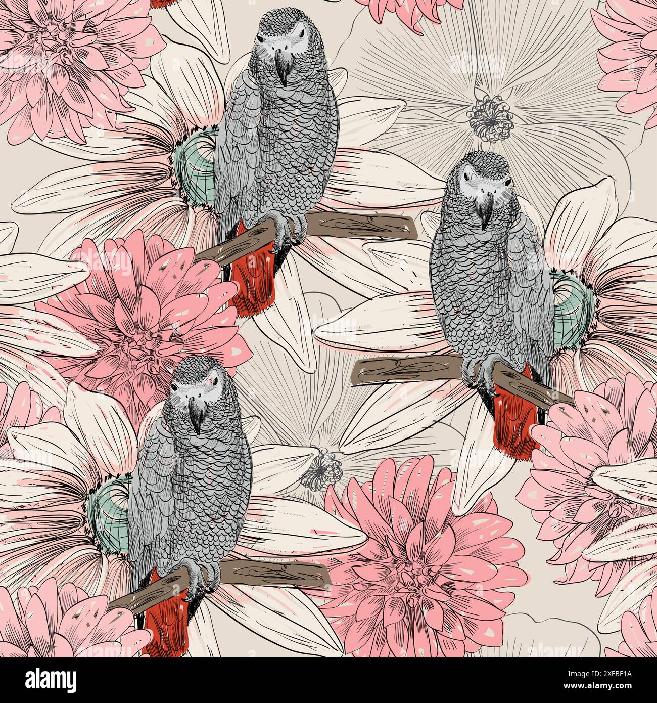 Vector sketch of a parrot with flowers. Hand drawn illustration Stock ...