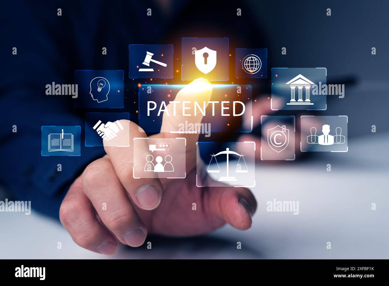 Patented patent copyright law business technology concept. businessman ...