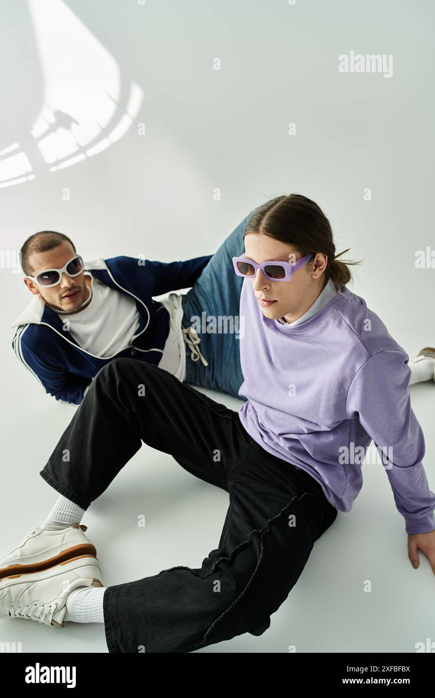 two men strike a pose for a picture, capturing a moment of love and ...