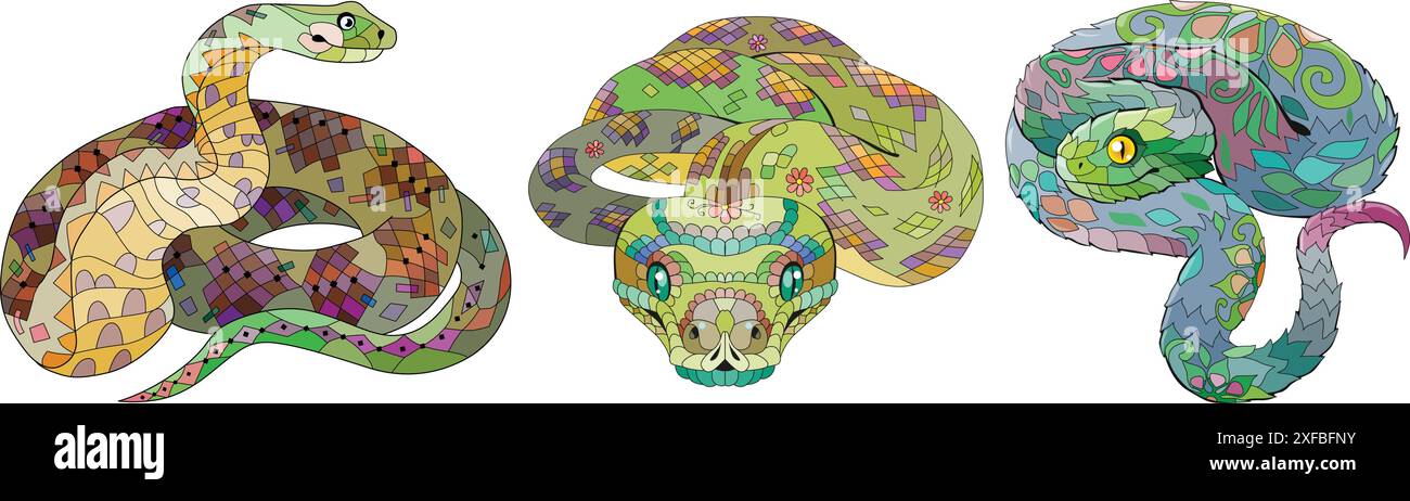 Hand drawn zentangle snakes for t-shirt and other decorations Stock ...