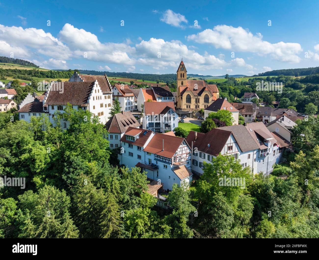 Aerial view of flower field, district of the southern Baden town of ...