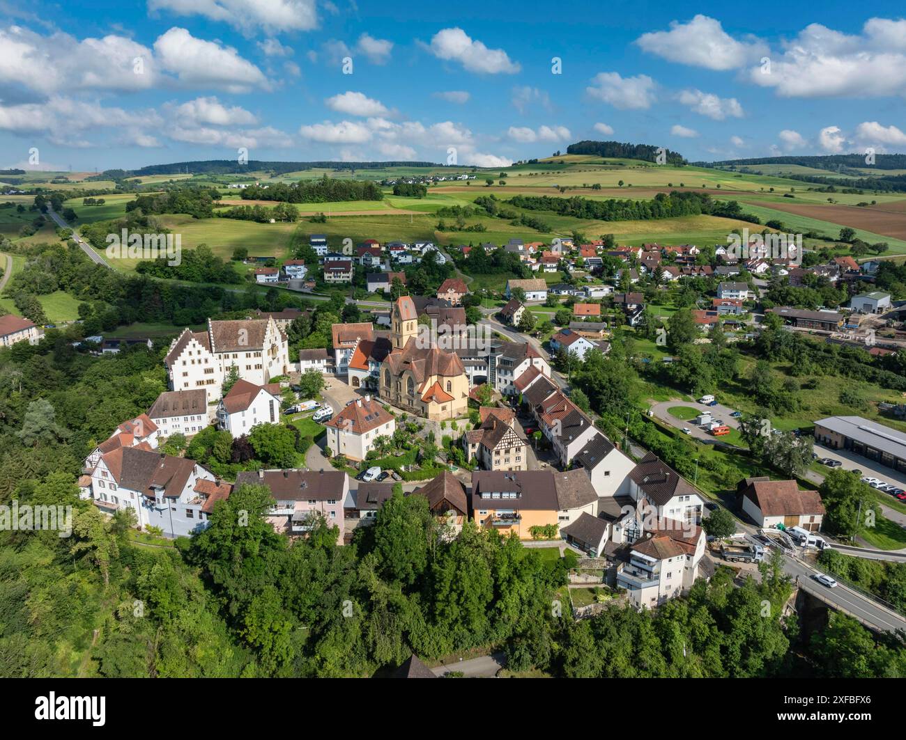 Aerial view of flower field, district of the southern Baden town of ...