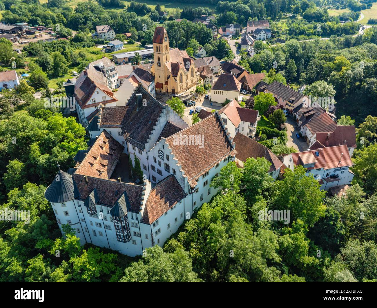 Aerial view of flower field, district of the southern Baden town of ...
