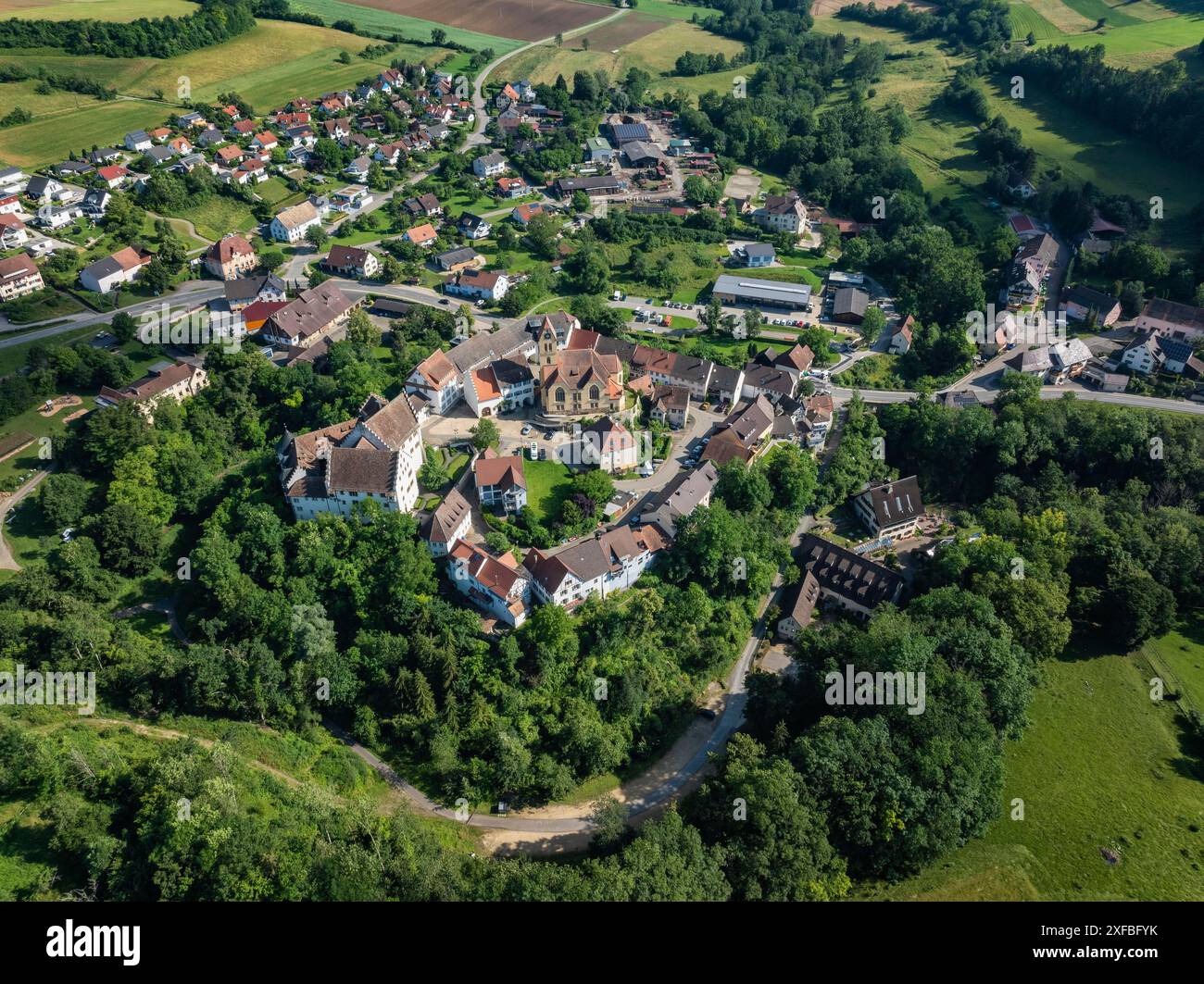 Aerial view of flower field, district of the southern Baden town of ...