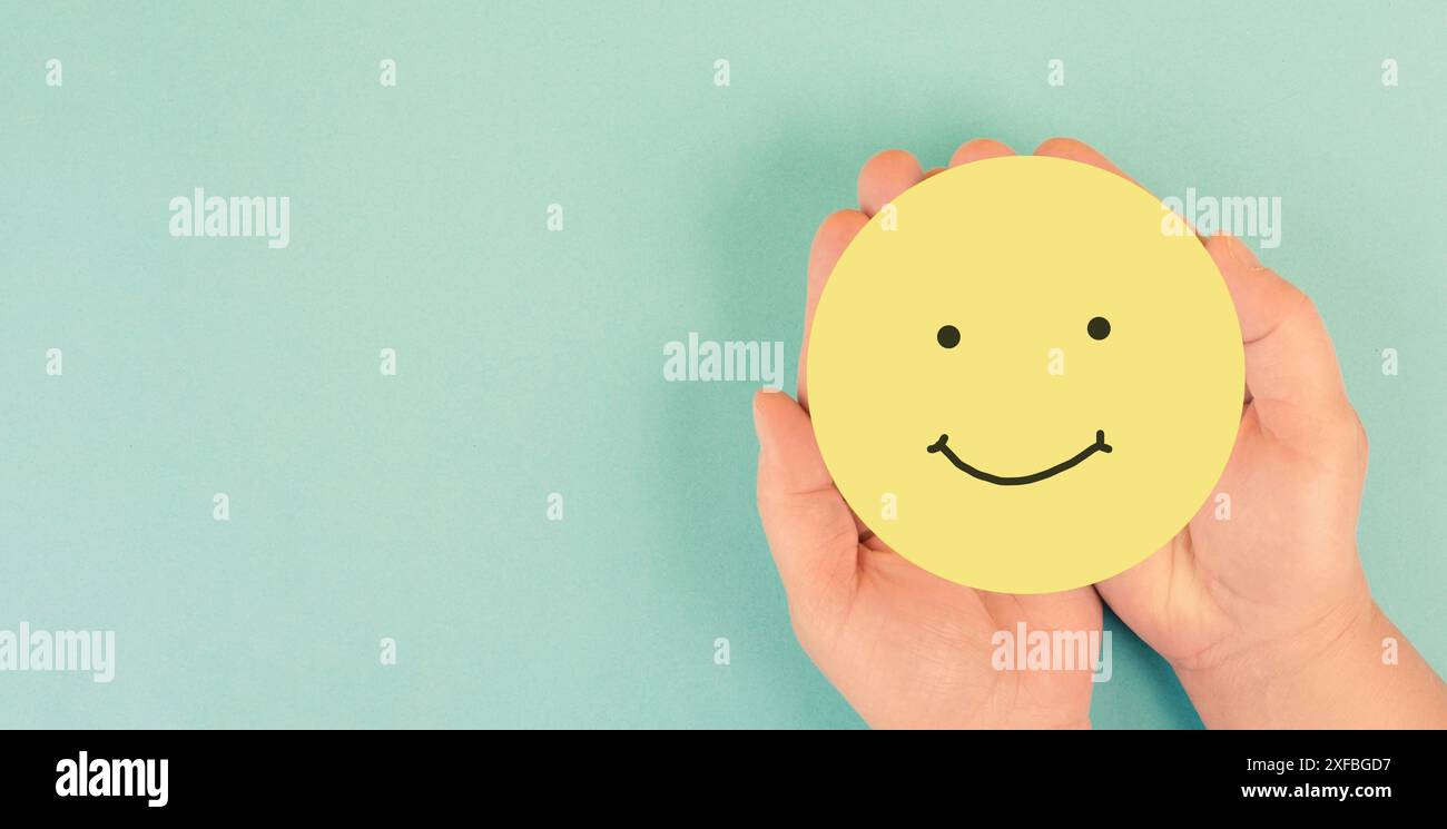 Happy smiling face, mental health concept, positive thinking and ...
