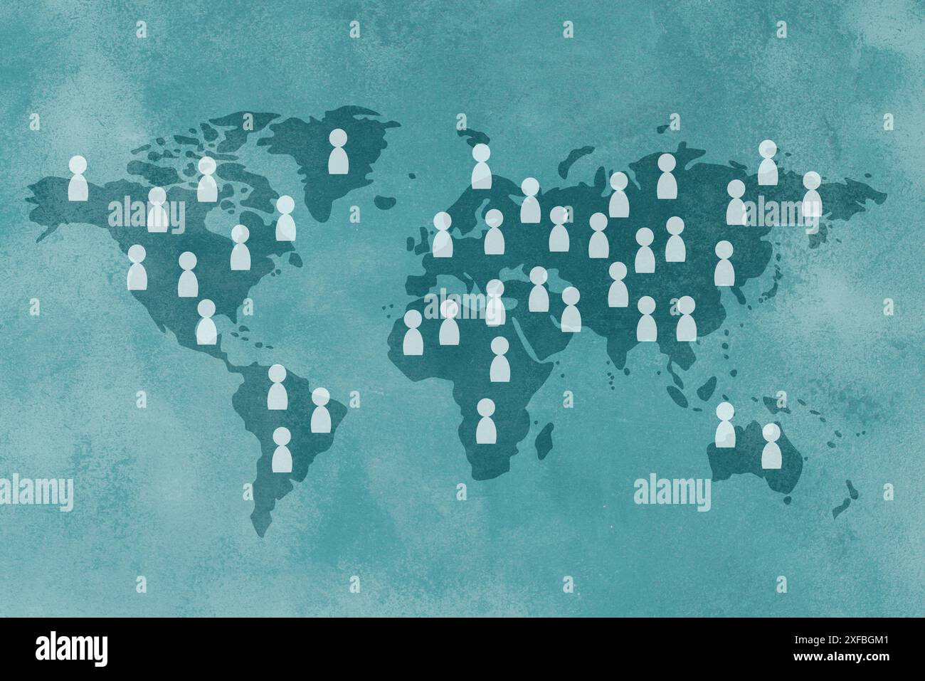 World population day, map with people, international equality ...