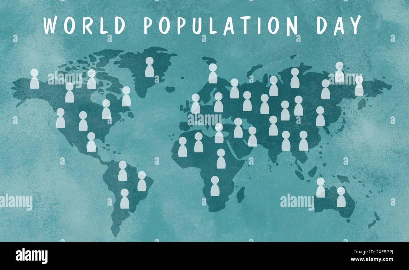 World population day, map with people, international equality ...