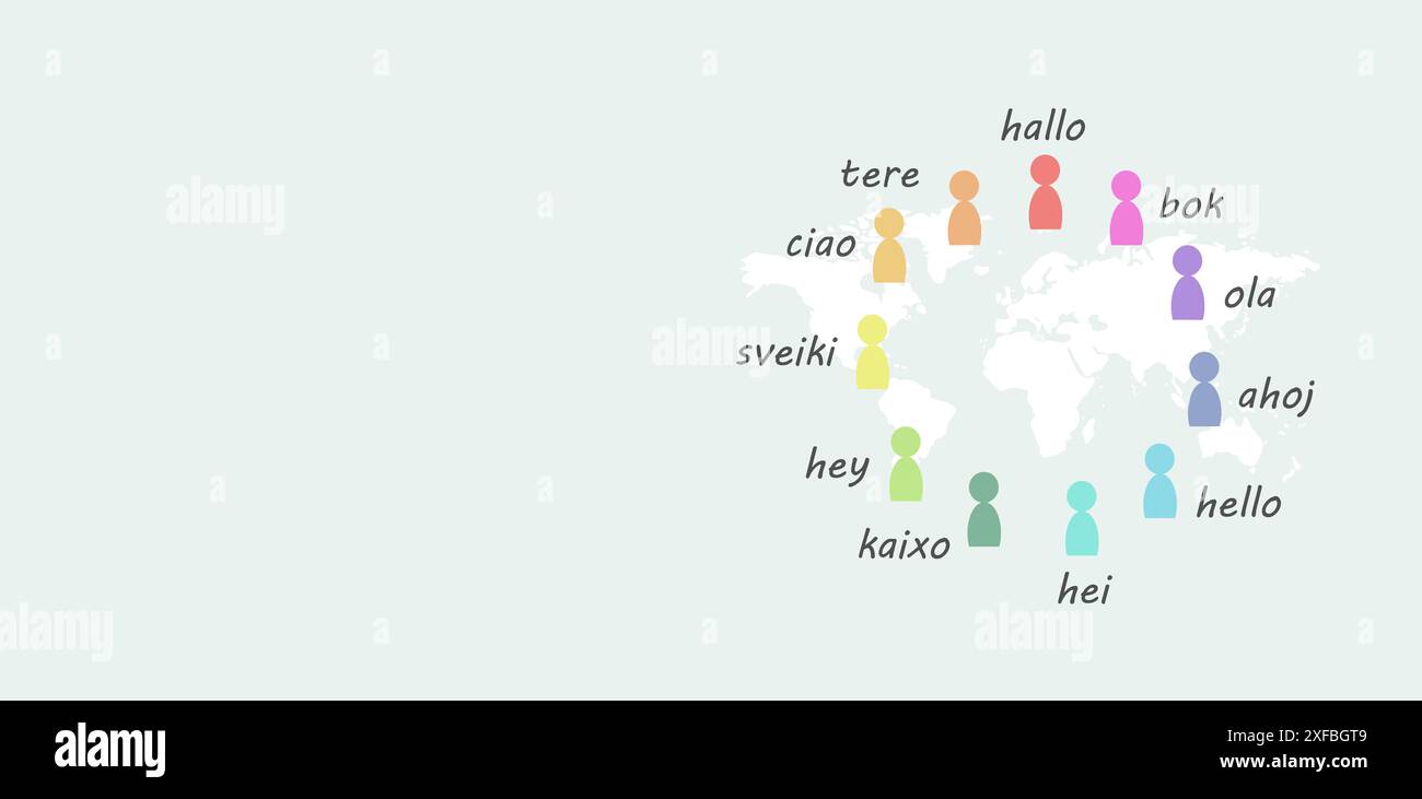 Languages and world map, word hello in different language spoken in ...