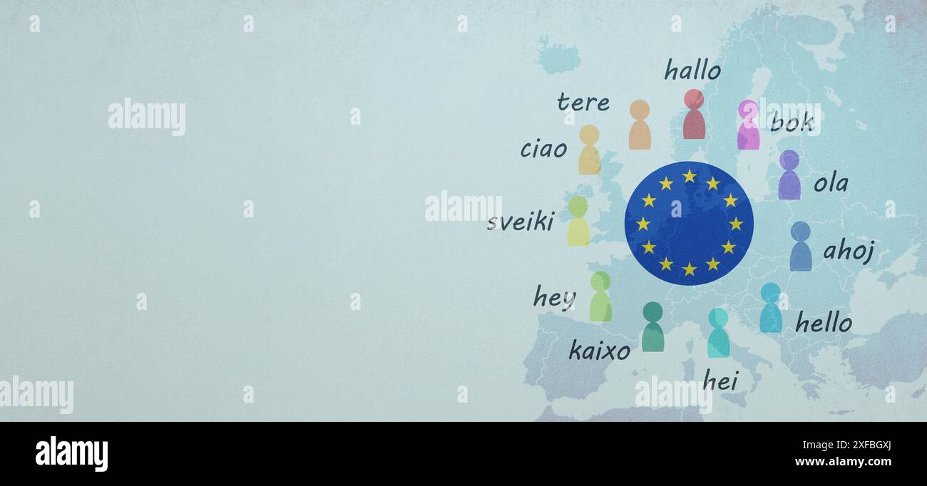 Languages and world map, word hello in different language spoken in ...