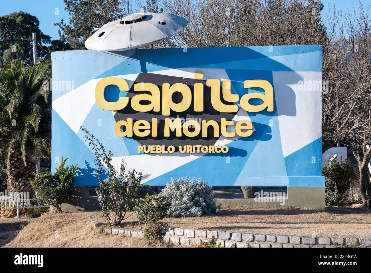 Capilla del Monte, Cordoba, Argentina - June 30, 2024 - Entrance sign to the city of Capilla del ...