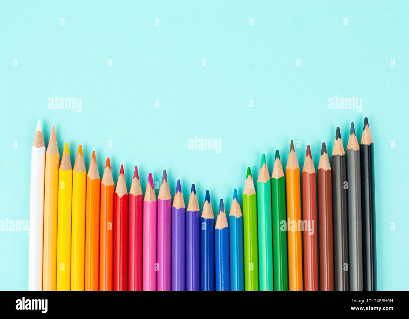 Color pencils collection in a row, back to school, drawing supplies ...