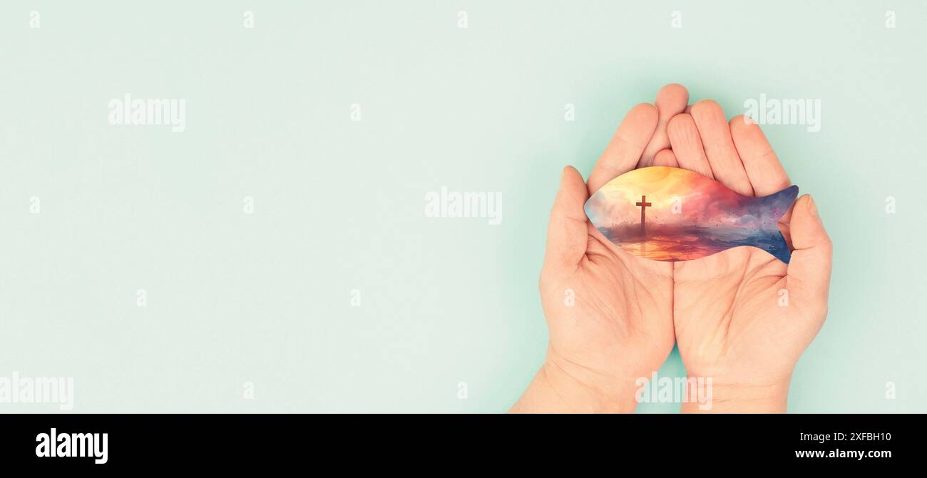 Confirmation, communion and baptism, fish, religious cross, Pentecost ...