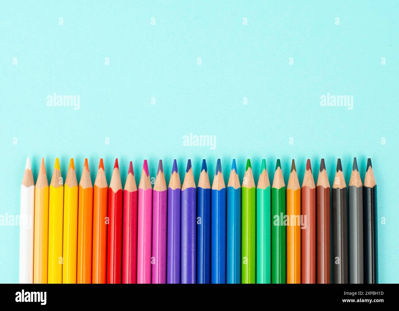 Color pencils collection in a row, back to school, drawing supplies ...