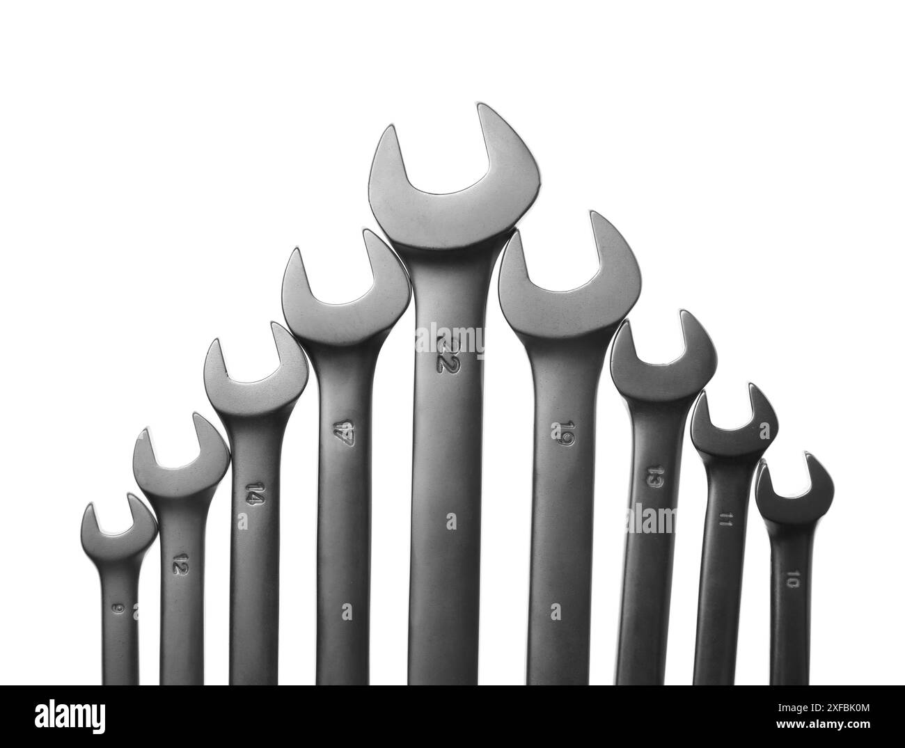 Set of ratcheting wrenches on white background. Auto mechanic tools ...