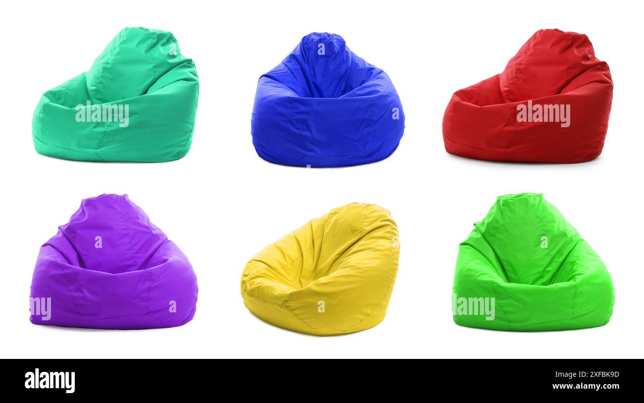 Different Bean Bag Chairs Isolated On White Set Stock Photo Alamy