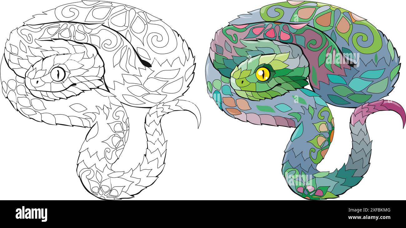 Hand drawn zentangle snake for for coloring book, t-shirt and other ...