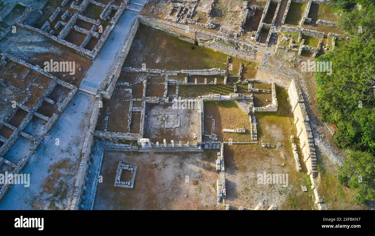 Drone shot, first morning light, Ancient ruins of an archaeological ...