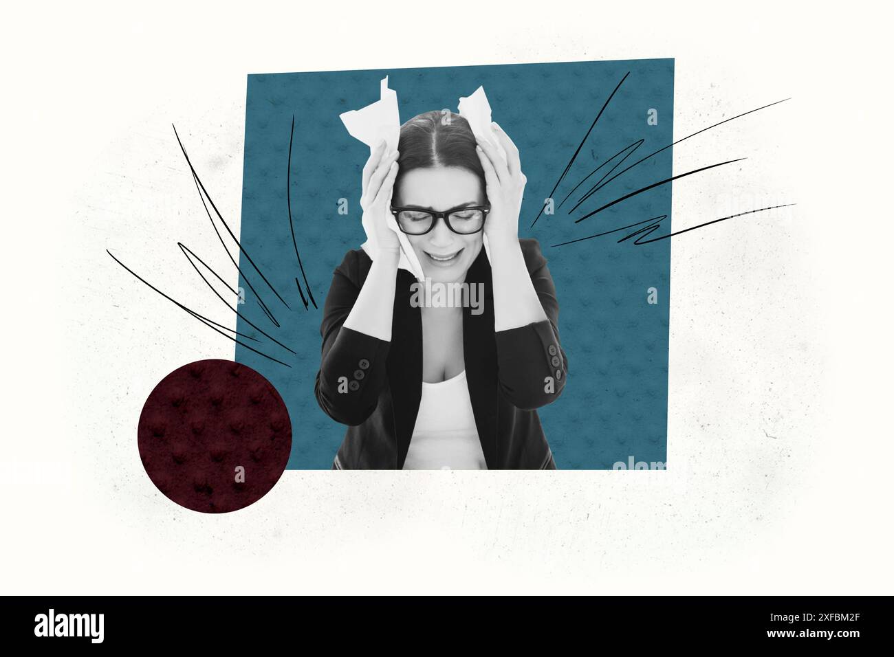 Composite photo collage of upset cry businesswoman, work failure apathy ...