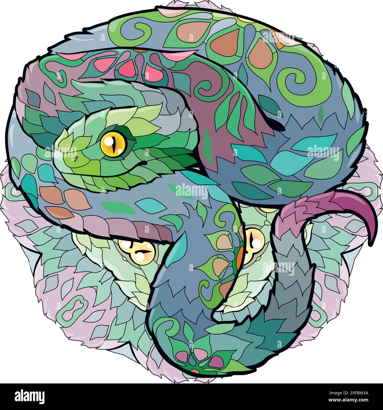 Hand drawn zentangle snake on mandala for t-shirt and other decorations ...