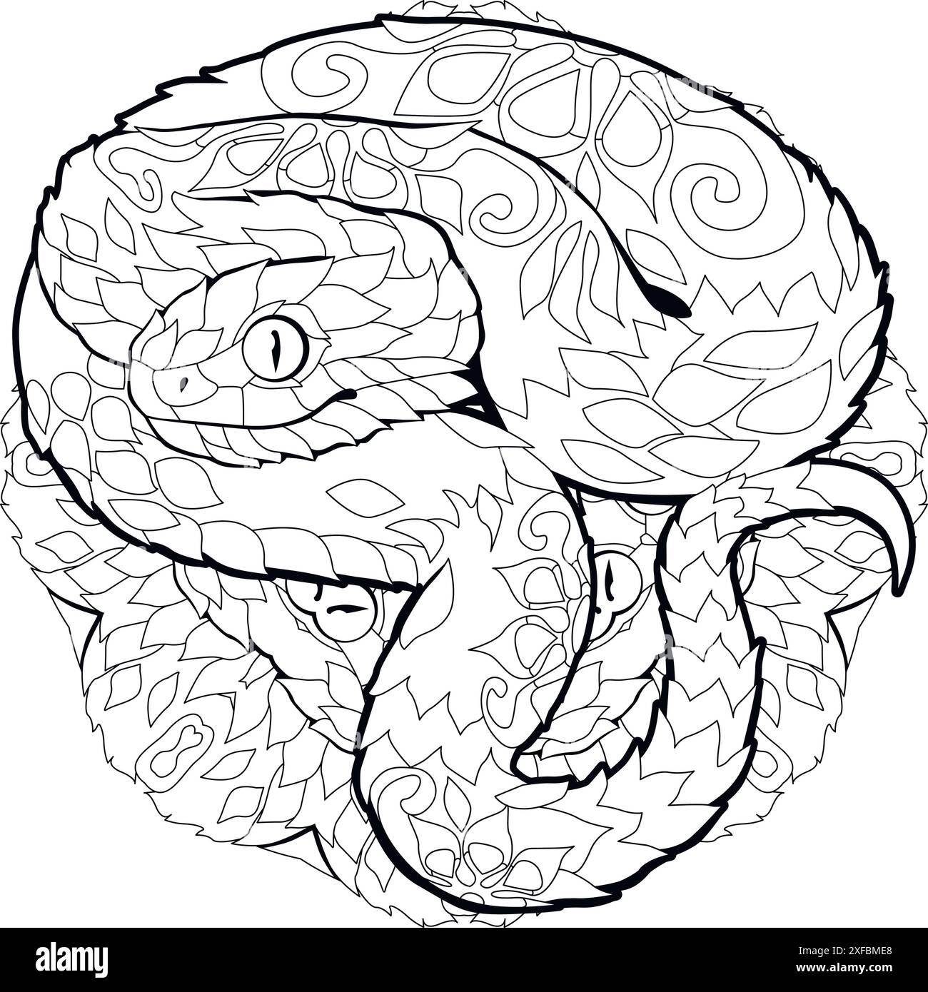 Hand drawn zentangle snake on mandala for coloring, for t-shirt and ...