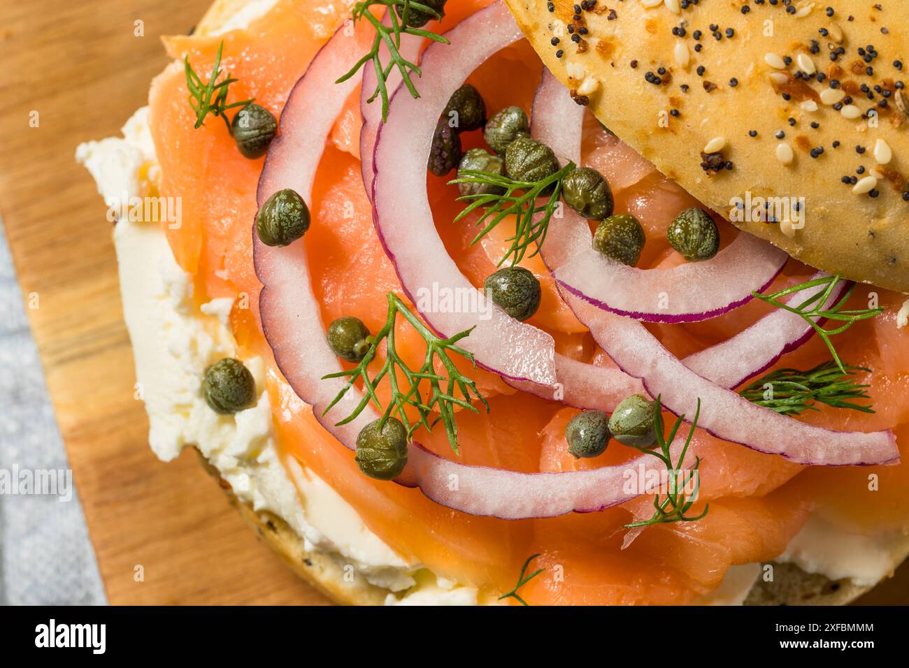 Healthy Homemade Bagel and Lox Sandwich with Capers and Dill Stock Photo - Alamy