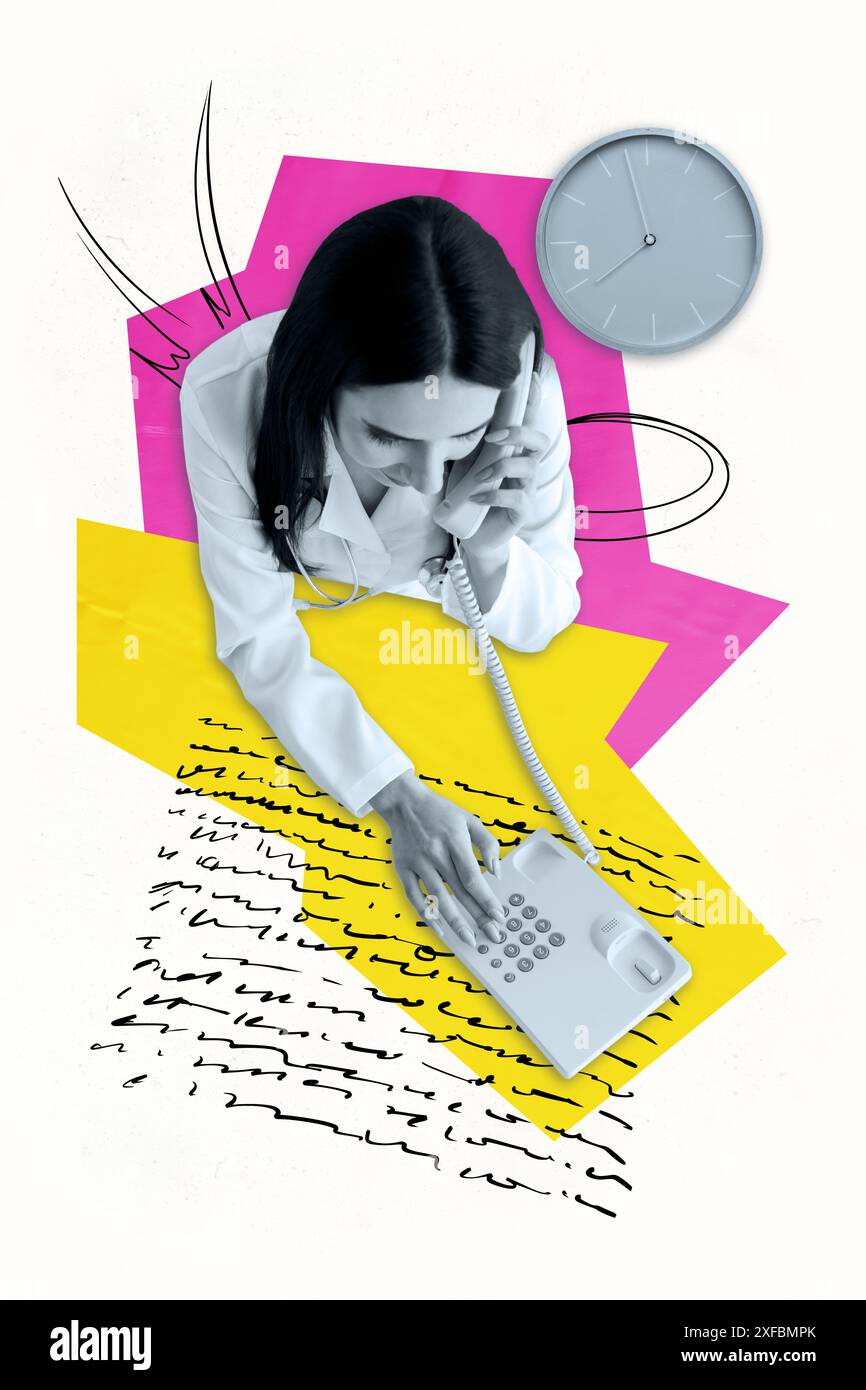 Vertical collage young woman nurse speak telephone landline ...