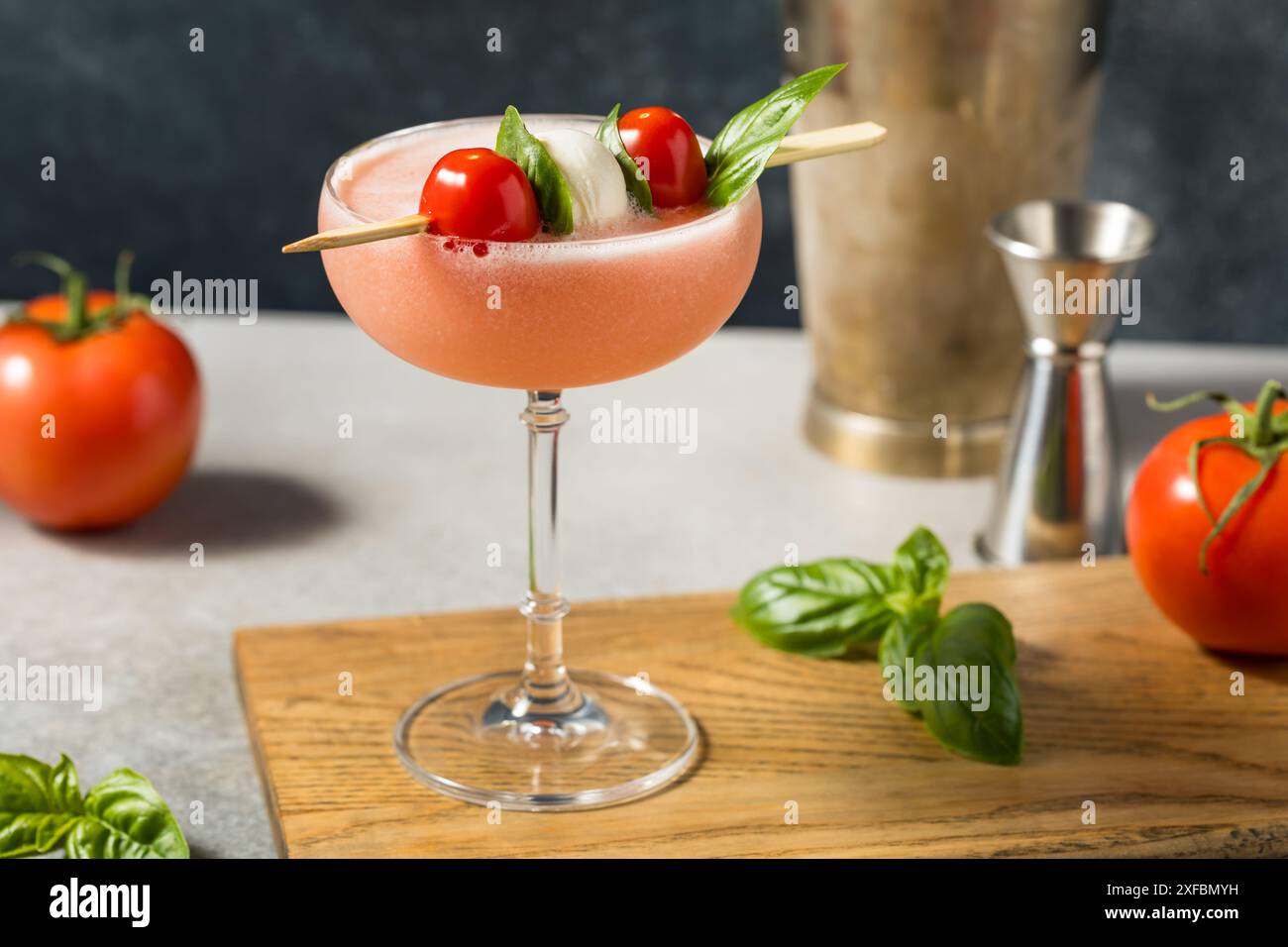 Boozy Caprese Tomato Basil Martini Cocktail with Vodka and Mozzarella ...